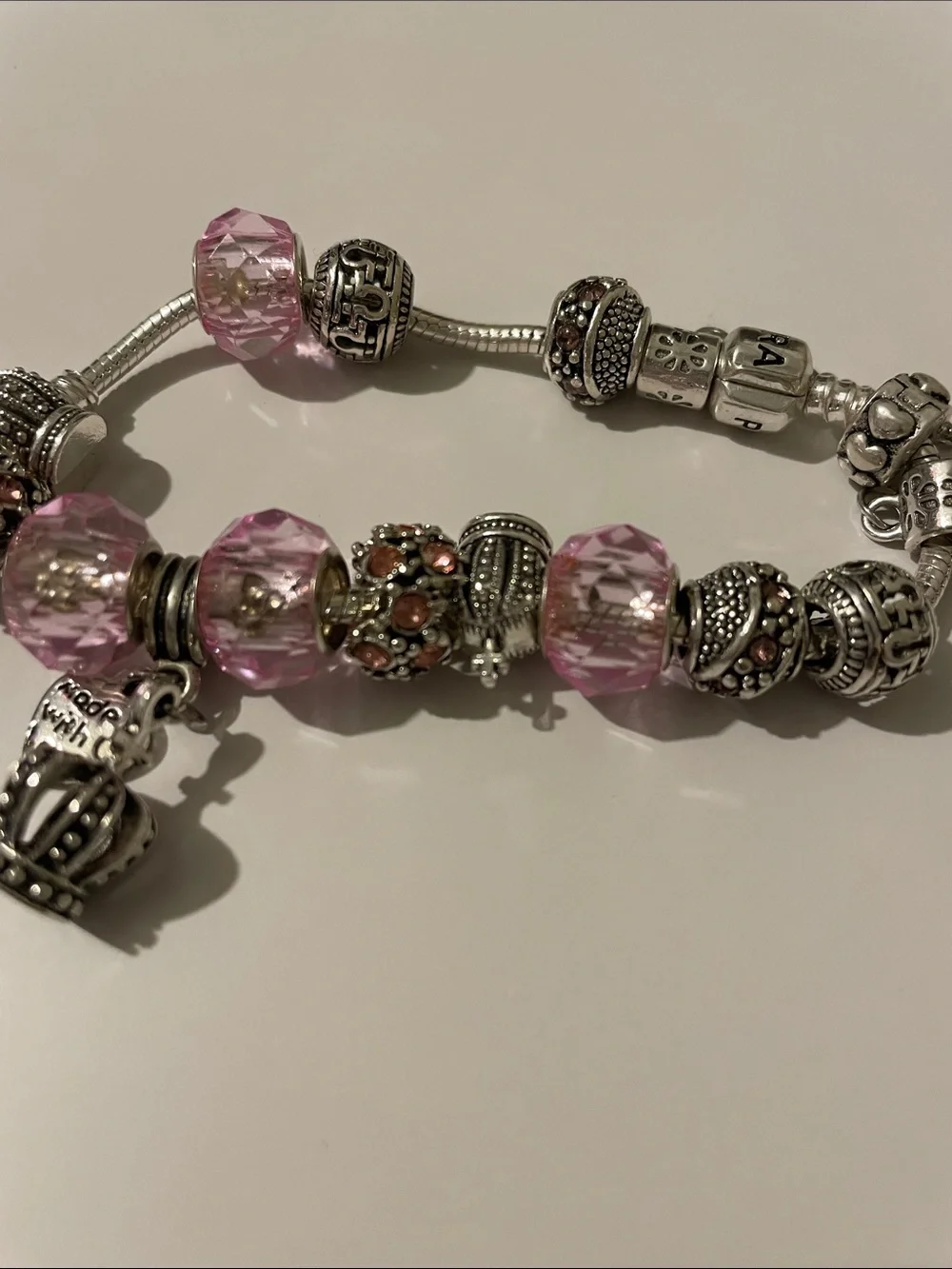 Pandora | Jewelry | Pandora Silver Bracelet With Pink Crystal And ...